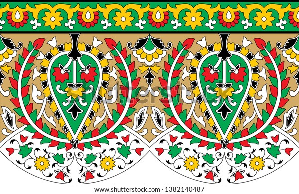 Kalamkari Vector Border Use Outline Small 스톡 벡터(로열티 프리) 1382140487 ...