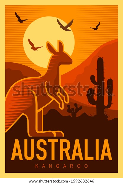 Kangaroo Travel Australia Poster Design Postage Stock Vector (Royalty ...