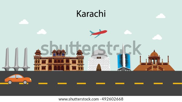 Karachi Skyline Blue Background Editable Vector: เวกเตอร์สต็อก (ปลอดค่า ...