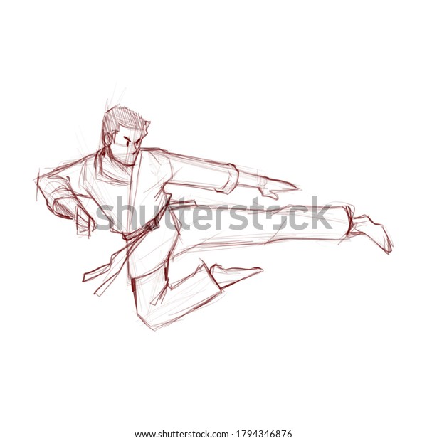 Karate Kick Technique Sketch Illustration Asian Stock Vector (Royalty ...