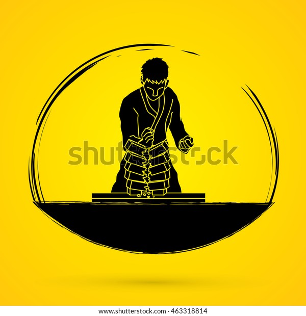 Karate Man Breaking Bricks Graphic Vector Stock Vector (Royalty Free ...