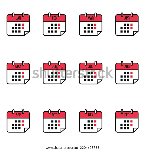 Kawaii Calendar Icon Bundle Vector Graphics Stock Vector (Royalty Free ...