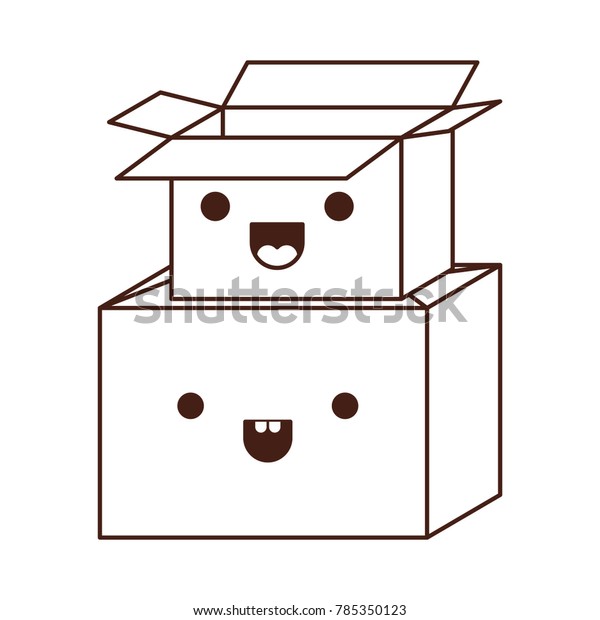 Kawaii Cardboard Boxes Stacked Monochrome Silhouette Stock Vector ...
