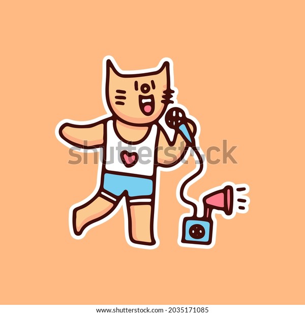 Kawaii Cat Cartoon Vector Singing Perfect Stock Vector (Royalty Free ...