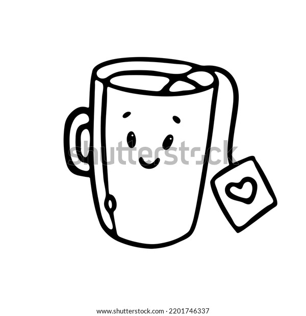 Kawaii Cup Tea Bag Outline Cartoon Stock Vector (Royalty Free ...