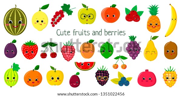 Kawaii Cute Fruit Berries Faces Characters Stock Vector (Royalty Free ...