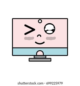 Line Kawaii Cute Happy Computer Technology Stock Vector (Royalty Free ...