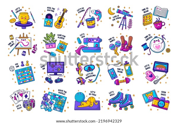 Kawaii Hobbies Stickers Collection Vector Illustration Stock Vector ...