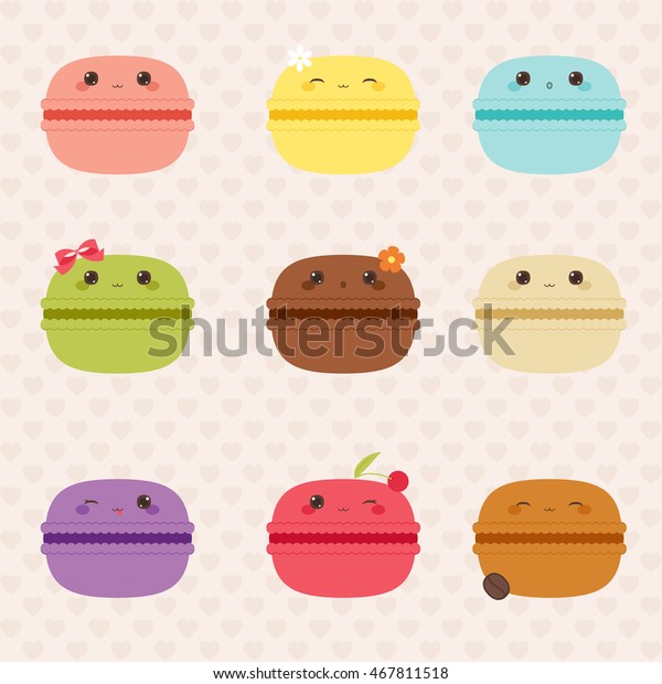 Kawaii Macarons Icons Set Cute French Stock Vector (Royalty Free) 467811518