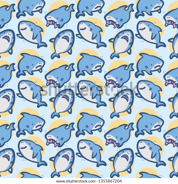 Kawaii Shark Seamless Pattern Cute Funny Stock Vector (Royalty Free ...