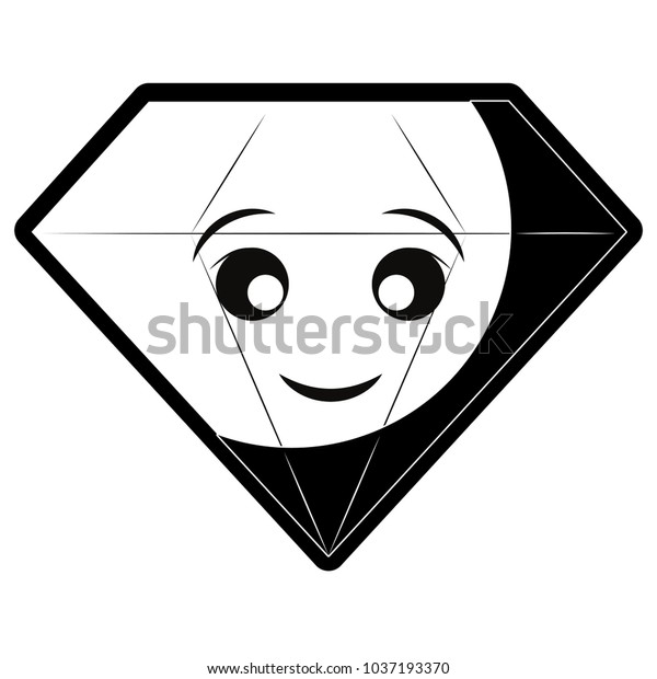 Kawaii Uncolored Bold Line Diamond Over Stock Vector (Royalty Free ...