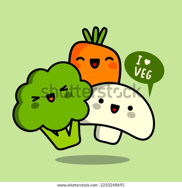 Kawaii Vegetables Featuring Vegetarian Theme Cute Stock Vector (Royalty ...