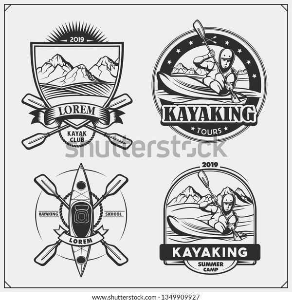 Kayak Canoe Emblems Labels Badges Design Stock Vector (Royalty Free ...