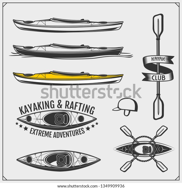 Kayak Canoe Emblems Labels Badges Design Stock Vector (Royalty Free ...