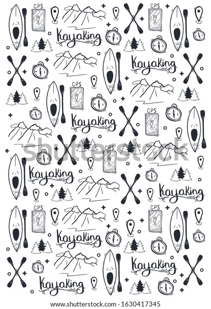 Kayaking Rafting Hand Draw Doodle Background Stock Vector (Royalty Free ...