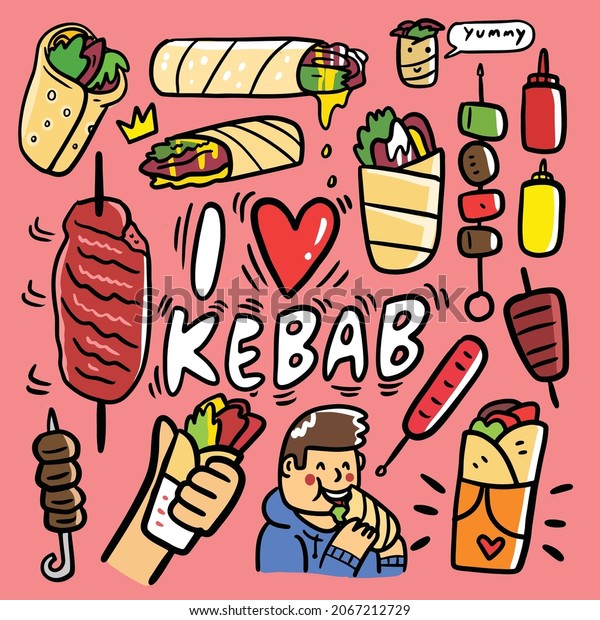 Kebab Drawing Doodle Set Cartoon Color Stock Vector (Royalty Free ...