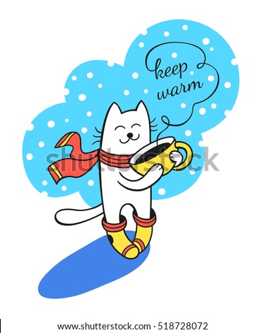 Keep Warm Funny Cat Hold Cap Stock Vector (Royalty Free) 518728072 ...