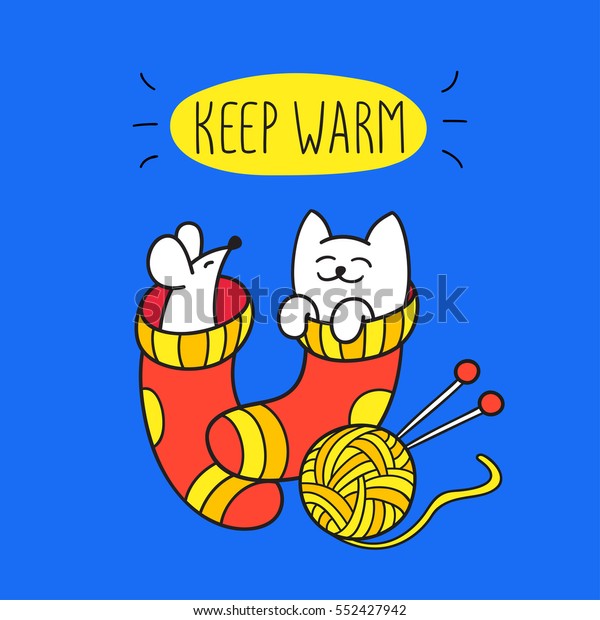 Keep Warm Funny Little Cat Mouse Stock Vector (Royalty Free) 552427942