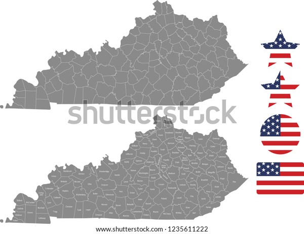 Kentucky county map vector outline in gray background. Kentucky state ...