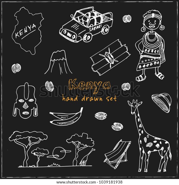Kenya Hand Drawn Doodle Set Sketches Stock Vector (Royalty Free ...