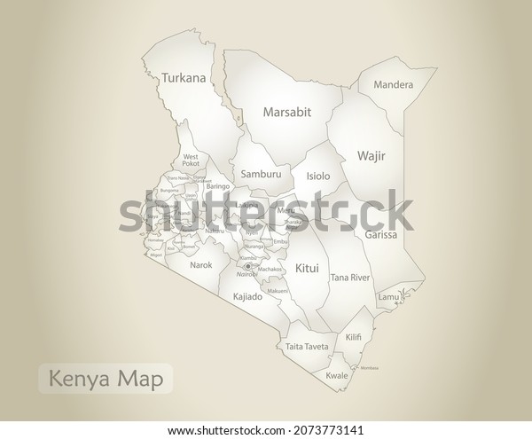 Kenya Map Administrative Division Names Old Stock Vector (Royalty Free ...