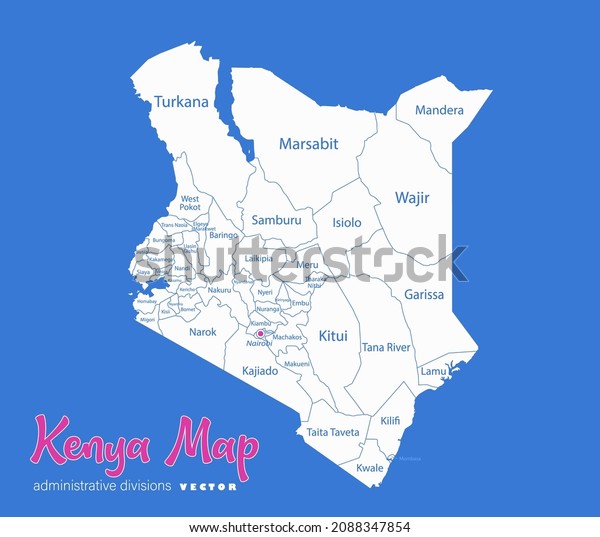 Kenya Map Administrative Divisions Whit Names Stock Vector (Royalty ...