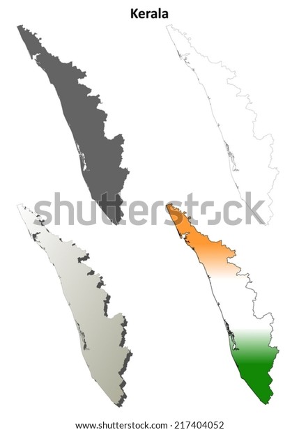 Kerala blank detailed outline map set - vector version