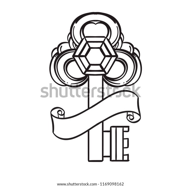 Key Contour Illustration Coloring Template Tattoo Stock Vector (Royalty ...