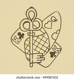 Key Playing Cards Handdrawn Illustration Vector Stock Vector (Royalty ...