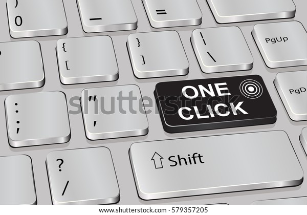 Keyboard button with the inscription one click, black key. vector graphics