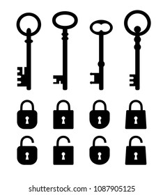 Keys Locks Silhouette Vector Illustration Stock Vector (Royalty Free ...