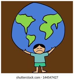 Kid Carry World Cartoon Vector Format Stock Vector (Royalty Free ...