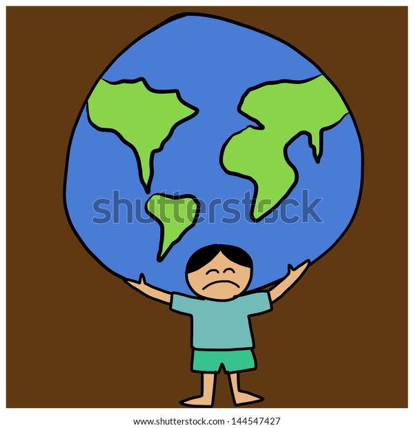 Kid Carry World Cartoon Vector Format Stock Vector (Royalty Free ...