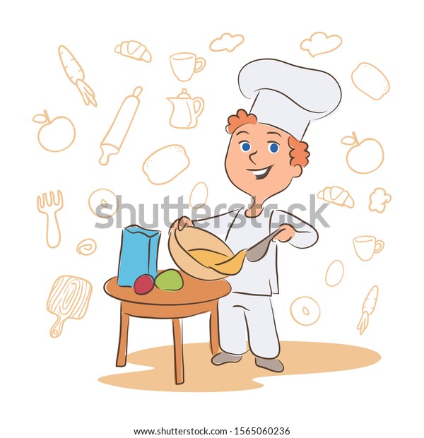 Kid Cooking Dish Cartoon Vector Character Stock Vector (Royalty Free ...
