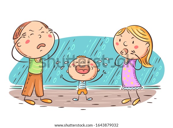 Stock vektor „Kid Crying Parents Panic Cartoon Illustration“ (bez ...