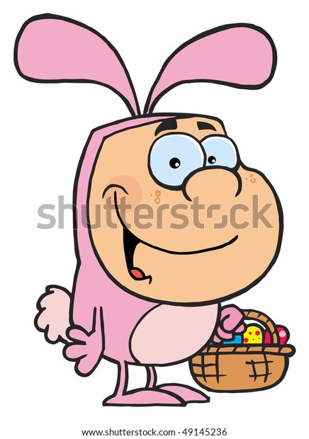 「Kid Easter Bunny Suit Holding Basket」のベクター画像素材（ロイヤリティフリー） 49145236 ...