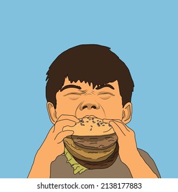 Kid Eat Burger Cartoon Vector Drawing Stock Vector (Royalty Free ...