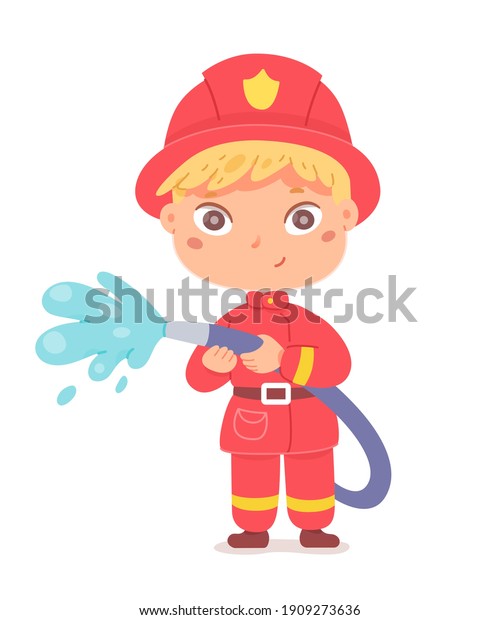Kid Fireman Cute Little Boy Professional Stock Vector (Royalty Free ...