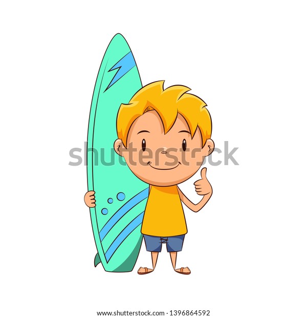 Kid Holding Surfboard Cute Child Surfer Stock Vector (Royalty Free ...