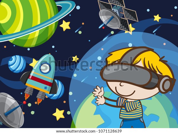 Kid Play Space Virtual Reality Game: เวกเตอร์สต็อก (ปลอดค่าลิขสิทธิ์ ...