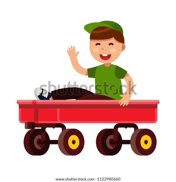 Kid Riding On Red Wagon Flat Stock Vector (Royalty Free) 1122980660 ...
