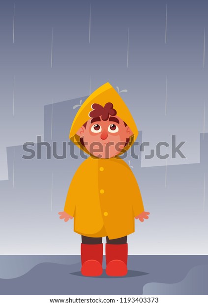 Kid Standing Under Rain Cartoon Style Stock Vector (Royalty Free ...