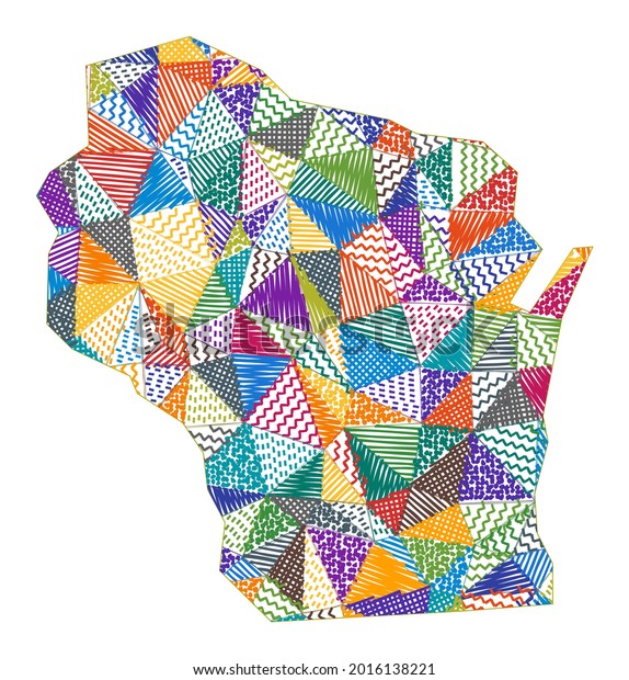 Kid Style Map Wisconsin Hand Drawn Stock Vector (Royalty Free ...