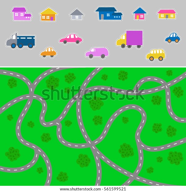 Kid Town Map Game Stickers Vector Stock Vector (Royalty Free) 561599521 ...