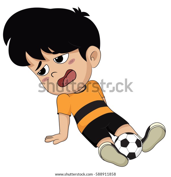 kid very tired after playing soccer with his friend.Vector and ...