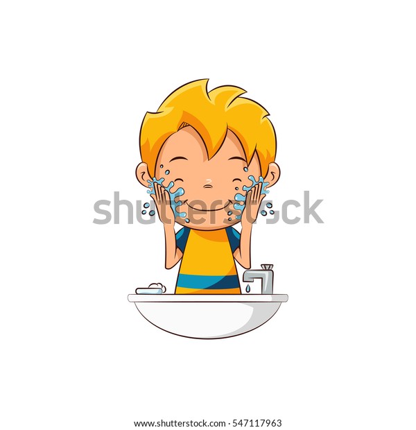 Kid Washing Face Stock Vector (Royalty Free) 547117963