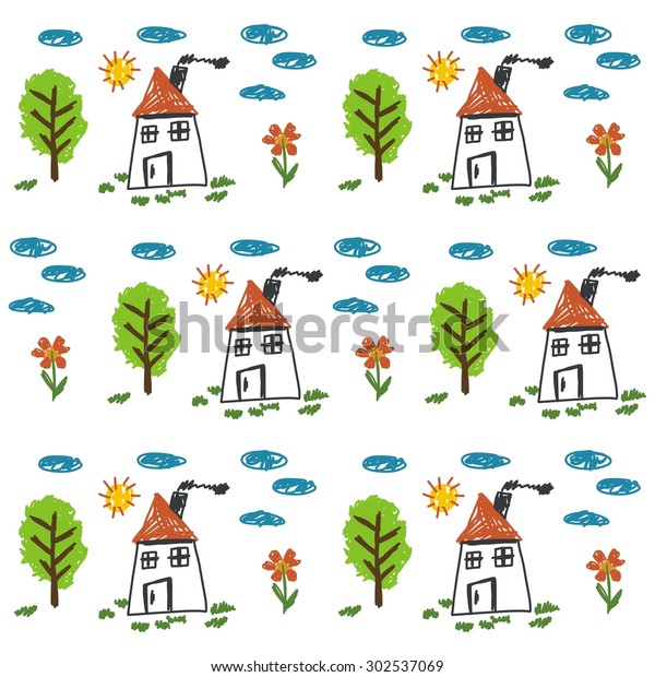 Kids Art Pattern Stock Vector (Royalty Free) 302537069 | Shutterstock