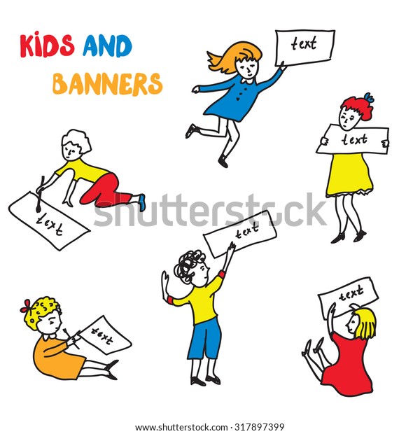 Kids Banners Sketches Set Vector Illustration Stock Vector (Royalty ...