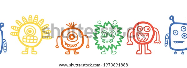 Kids Border Cute Monster Seamless Vector Stock Vector (Royalty Free ...