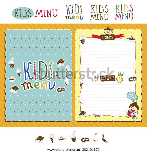Kids Cafe Menu Design Template Cover 스톡 벡터(로열티 프리) 382101871